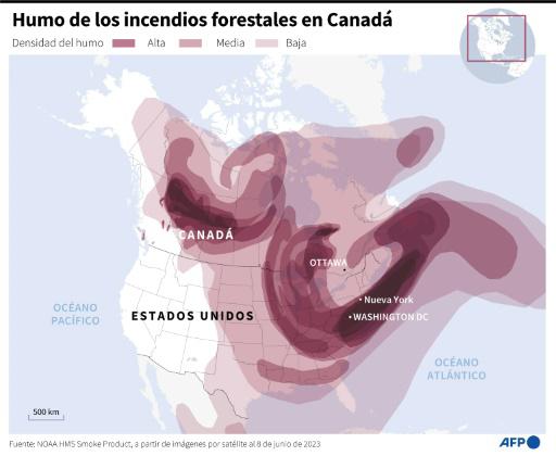 El humo de los incendios forestales en Canadá alcanza EEUU y hasta Noruega