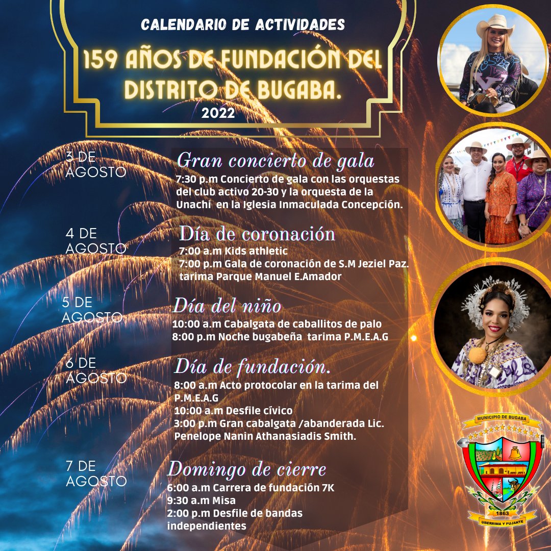 Bugaba celebrará sus 159 años de fundación